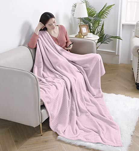 RACHEL Rachel Roy Jacquard Textured Oversized Throw - Silky Soft and Cozy Flannel Fleece, Blanket for Bed and Couch - Oversized Throw 60" X 70", Dark Lavender