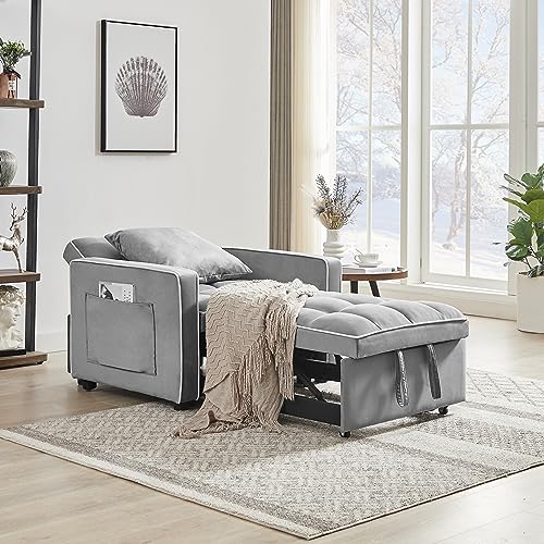 YUNLife 3 in 1 Convertible Loveseat Sofa with Pull-Out Sleeper&Adjsutable Backrest,Multi-Functional Folding Recliner Accent Futon Sofá Chair,Upholstered Lounge Chaise Couch Armchair for Living Room