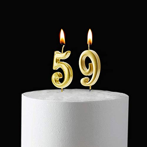 MMJJ Gold 59th Birthday Candles, Number 59 Cake Topper for Birthday Decorations