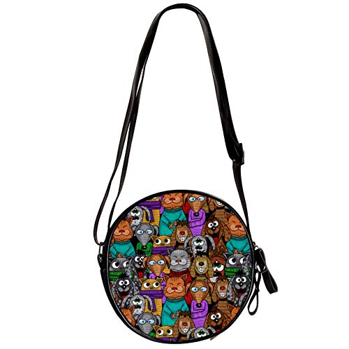 Cats And Dogs Canvas Crossbody Bag Round shoulder Bag Circle Purse
