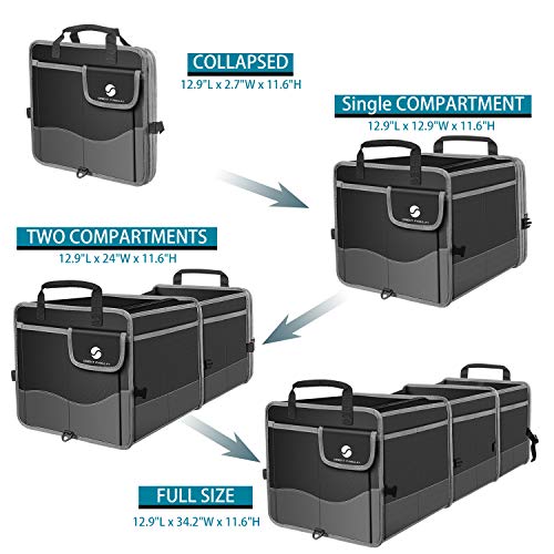 Trunk Organizer with Cooler, Collapsible Trunk Storage Container with Non Slip Bottom Strips, Large Multi-Compartment Waterproof Car Trunk Organizer Groceries for Vehicle Sedan, Suv, Truck,Van(Black)