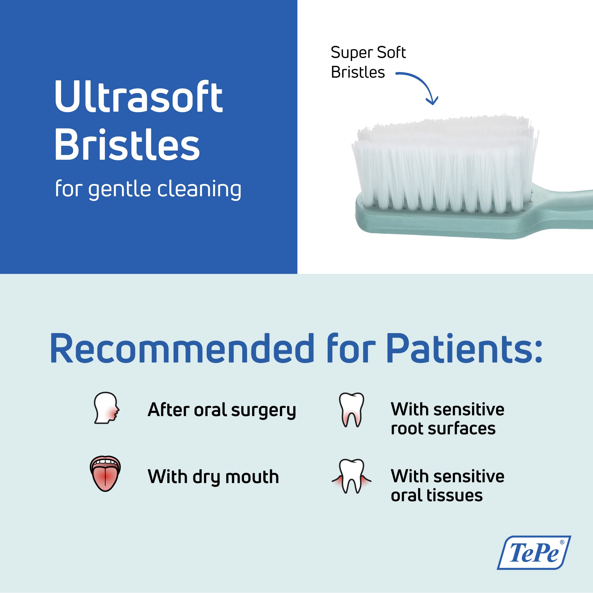 TEPE Gentle Care Soft Toothbrush, Adult Post-Surgery Toothbrush for Sensitive Teeth and Gums