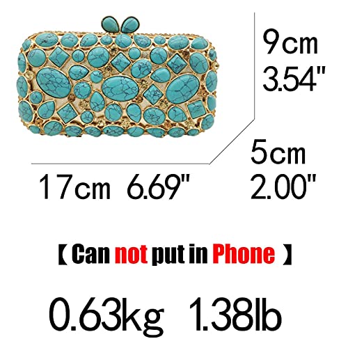 Women's Evening Bag Women Banquet Purse Luxury Evening Bag Turquoise Stone Crystal Clutches Wedding Handbag (Color : Blue)
