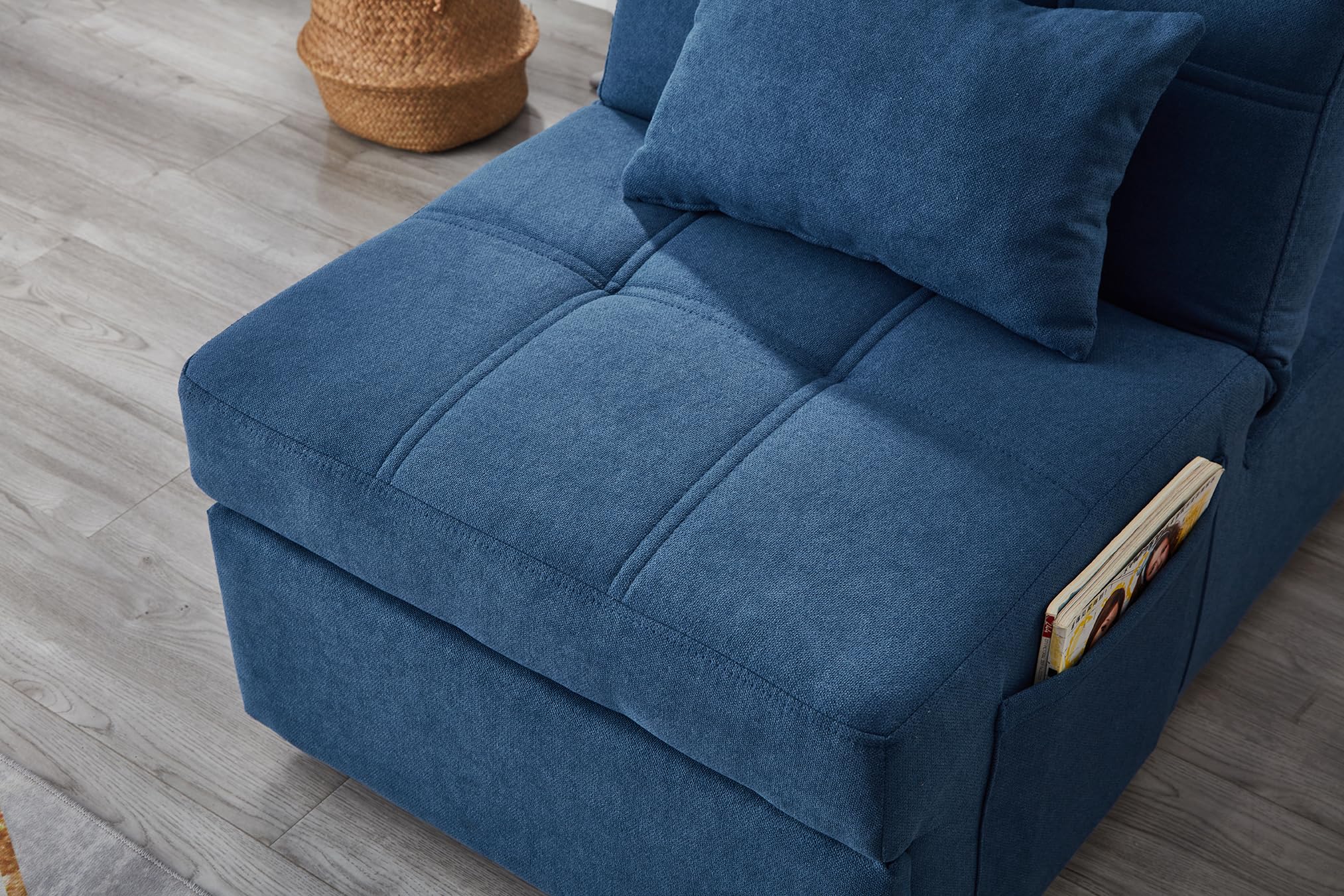 Convertible Sleeper Sofa Chair Bed, 3 in 1 Sleeper Chair Bed Ottoman with Adjustable Backrest, Pull Out Chair Bed with Pillow and Pocket, Sleeper Chair for Living Room, Apartment, Office (Blue)