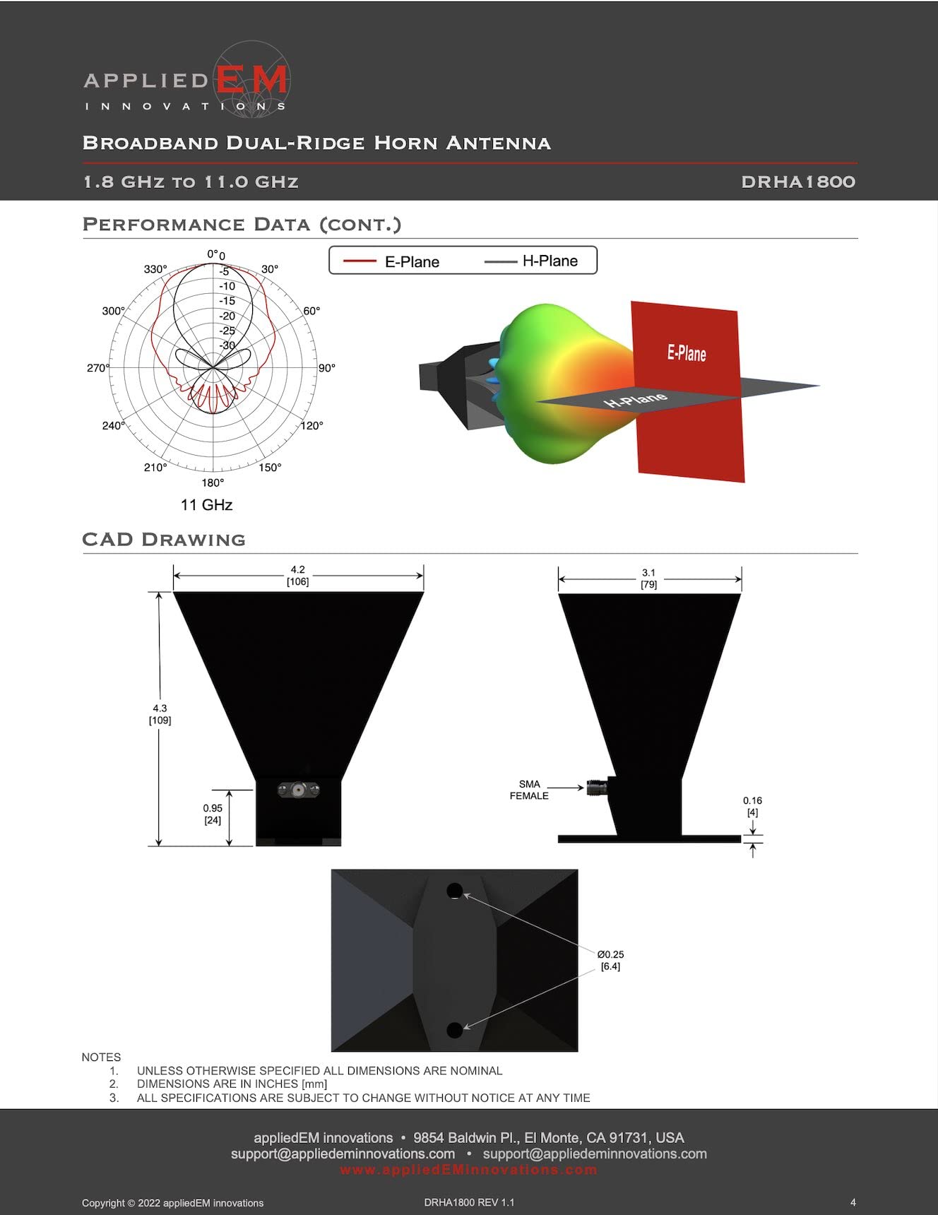Wideband Dual-Ridge Horn Antenna (1.8 GHz to 11 GHz)