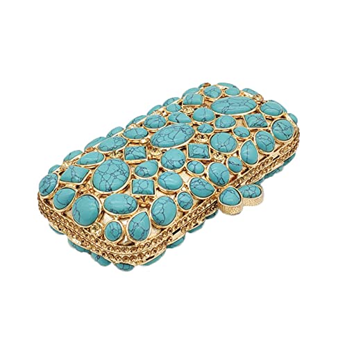 Women's Evening Bag Women Banquet Purse Luxury Evening Bag Turquoise Stone Crystal Clutches Wedding Handbag (Color : Blue)
