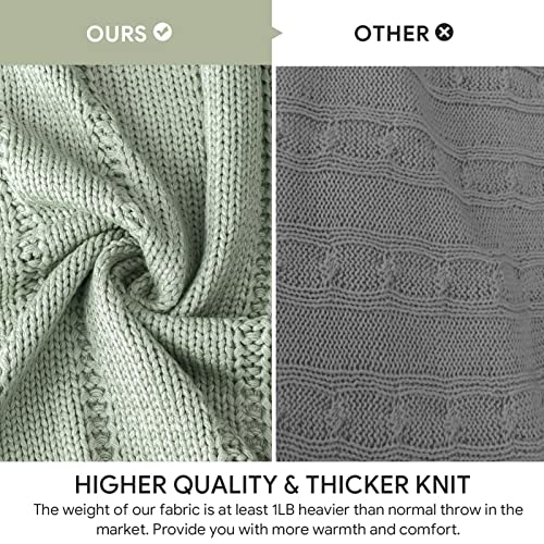 RECYCO Cable Knit Sage Green Throw Blanket for Couch, Super Soft Warm Cozy Decorative Knitted Throw Blanket 2.3LB for Bed, Sofa, Chair 50"x60"