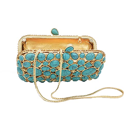 Women's Evening Bag Women Banquet Purse Luxury Evening Bag Turquoise Stone Crystal Clutches Wedding Handbag (Color : Blue)