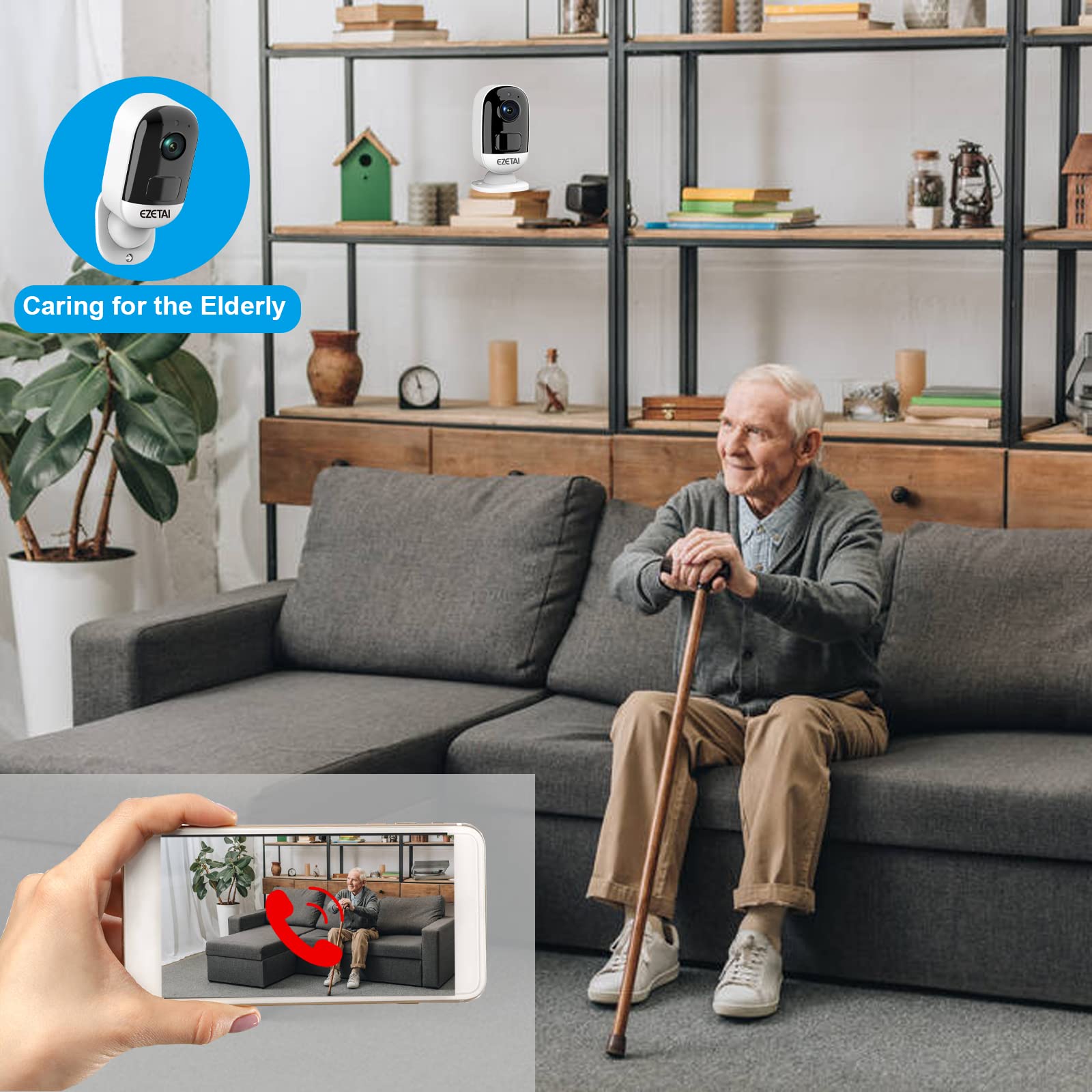 EZETAI Camera for Home Security Indoor,Outdoor Backyard Camera Kids Monitoring Camera Indoor Camera Wireless Battery Powered with Phone app Security Camara inalambrica para exteriores
