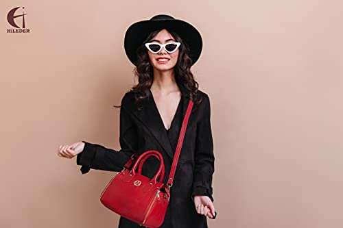 HiLeder Leather Designer Shoulder Tote Purse Satchel Sling Messenger Crossbody Handbag for Women, Medium Size - Red