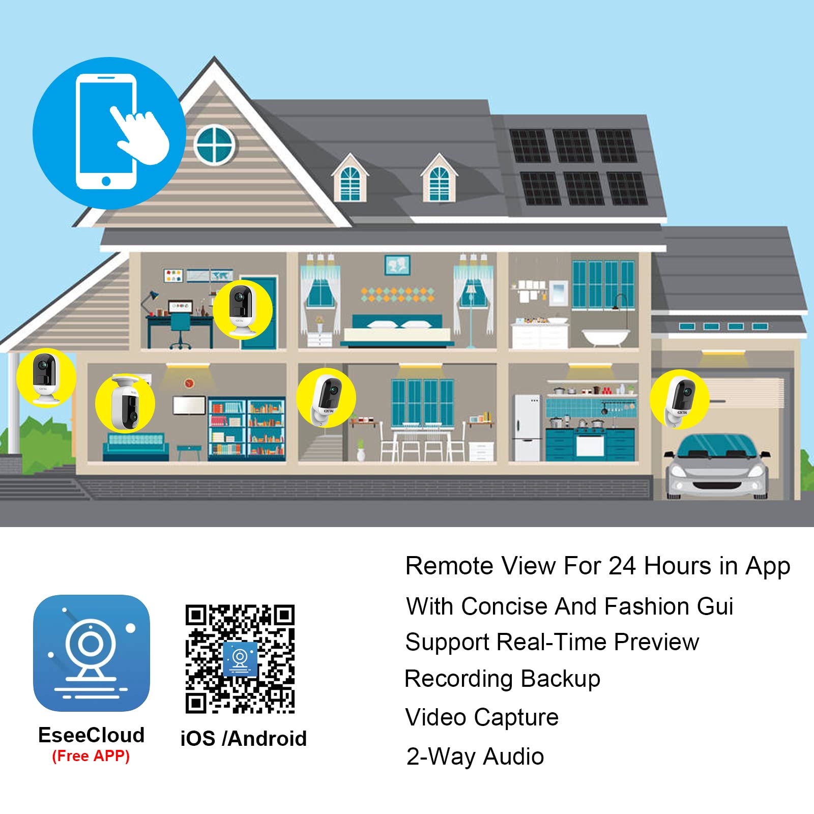 EZETAI Camera for Home Security Indoor,Outdoor Backyard Camera Kids Monitoring Camera Indoor Camera Wireless Battery Powered with Phone app Security Camara inalambrica para exteriores
