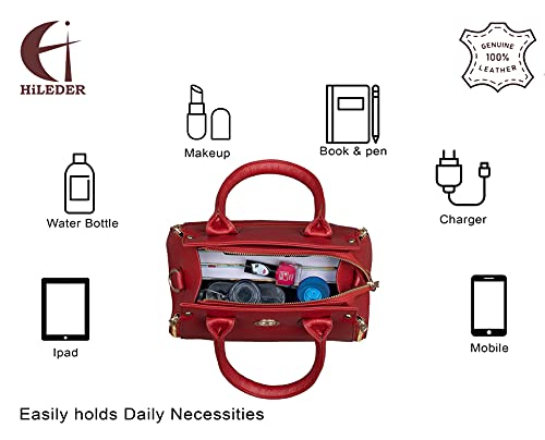 HiLeder Leather Designer Shoulder Tote Purse Satchel Sling Messenger Crossbody Handbag for Women, Medium Size - Red