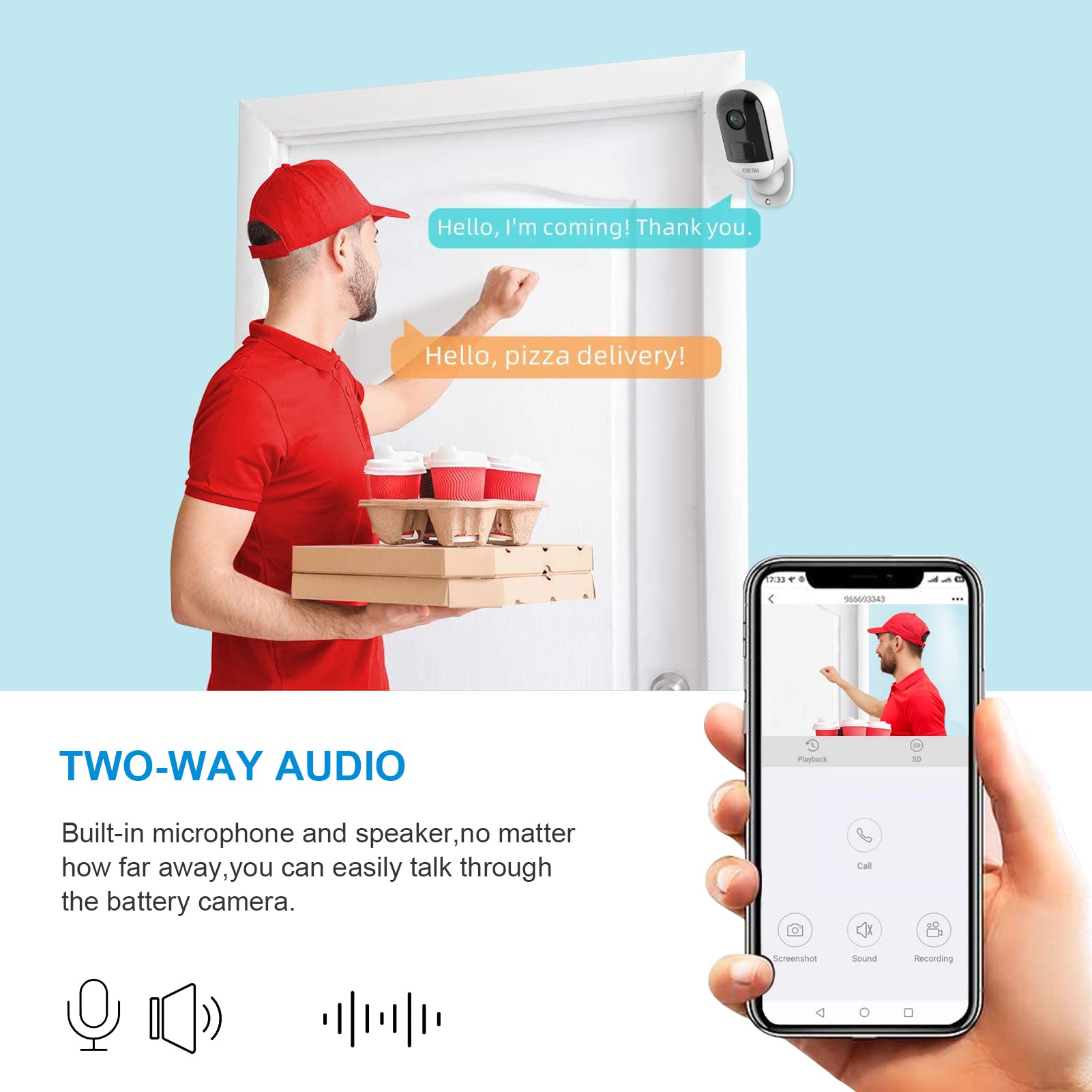 EZETAI Camera for Home Security Indoor,Outdoor Backyard Camera Kids Monitoring Camera Indoor Camera Wireless Battery Powered with Phone app Security Camara inalambrica para exteriores