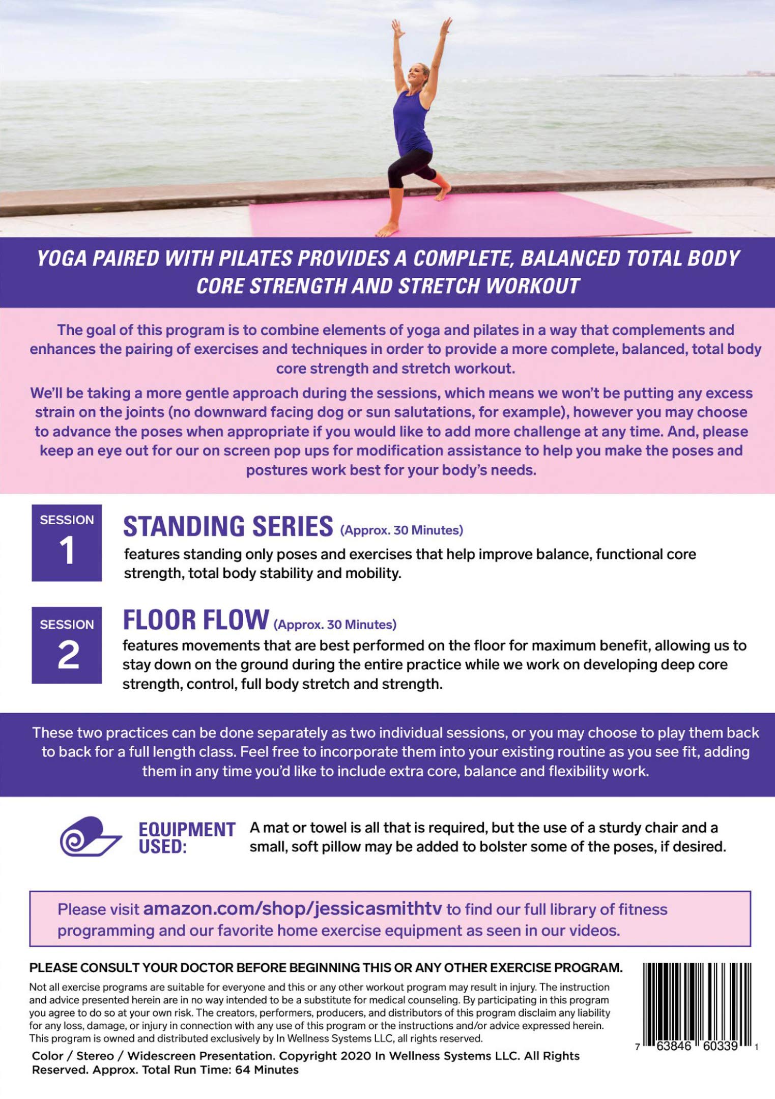 Gentle Yoga Plus Pilates DVD: Low Impact Abs, Core, Flexibility, Balance, Two Total Body At Home No Equipment Workouts with Jessica Smith