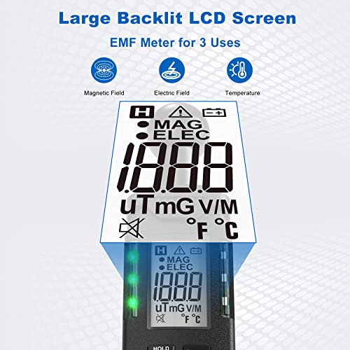 EMF Meter, Votery Rechargeable Electromagnetic Field Radiation Detector Digital EMF Detector with LCD, Temperature Measure, Hand-held Magnetic Field Detector for Home, Office, Outdoor