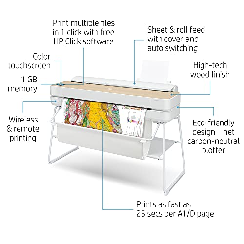 HP DesignJet Studio Wood Large Format Plotter Printer - 36", with Roll Cover, Auto Sheet Feeder, Media Bin & Stand (5HB14A)