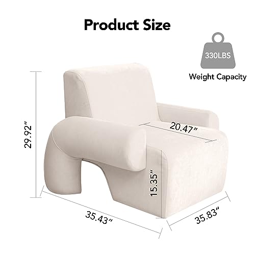 Guyii Upholstered Arm Sofa, Modern Fabric Sofa Chair, Ergonomic Accent Chair, Living Room Recliner with Backrest, Leisure Single Sofa for Bedroom, Living Room, Apartment (White)