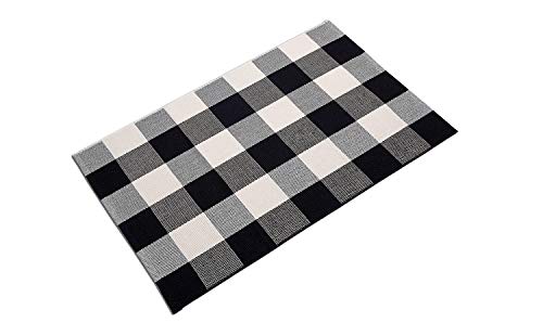 MUBIN Buffalo Plaid Rug 2X3 ft Outdoor Black and White Checked Rug Cotton Reversible Hand-Woven Indoor Washable Entryway Front Porch Decor Rugs for Layered Welcome Front Door Mats