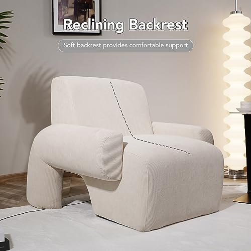 Guyii Upholstered Arm Sofa, Modern Fabric Sofa Chair, Ergonomic Accent Chair, Living Room Recliner with Backrest, Leisure Single Sofa for Bedroom, Living Room, Apartment (White)