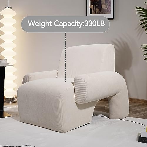 Guyii Upholstered Arm Sofa, Modern Fabric Sofa Chair, Ergonomic Accent Chair, Living Room Recliner with Backrest, Leisure Single Sofa for Bedroom, Living Room, Apartment (White)