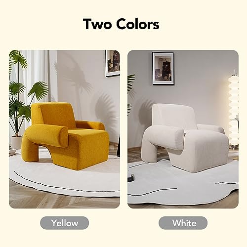 Guyii Upholstered Arm Sofa, Modern Fabric Sofa Chair, Ergonomic Accent Chair, Living Room Recliner with Backrest, Leisure Single Sofa for Bedroom, Living Room, Apartment (White)