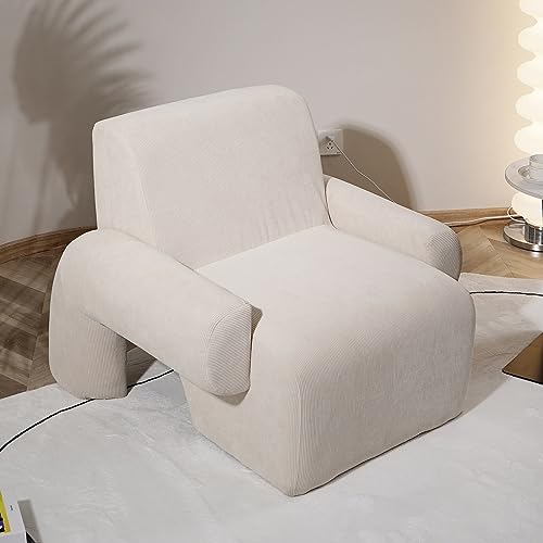 Guyii Upholstered Arm Sofa, Modern Fabric Sofa Chair, Ergonomic Accent Chair, Living Room Recliner with Backrest, Leisure Single Sofa for Bedroom, Living Room, Apartment (White)