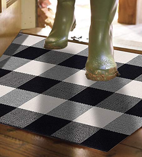 MUBIN Buffalo Plaid Rug 2X3 ft Outdoor Black and White Checked Rug Cotton Reversible Hand-Woven Indoor Washable Entryway Front Porch Decor Rugs for Layered Welcome Front Door Mats