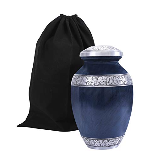 GSM Brands Cremation Urn Holds Adult Human Ashes (Extra Large Capacity up to 300 lbs) - Handcrafted Funeral Memorial with Striking Blue Design (12 Inch Height x 7.75 Inch Width)