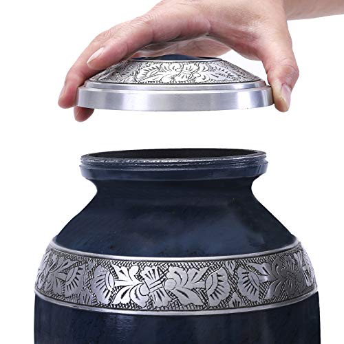 GSM Brands Cremation Urn Holds Adult Human Ashes (Extra Large Capacity up to 300 lbs) - Handcrafted Funeral Memorial with Striking Blue Design (12 Inch Height x 7.75 Inch Width)