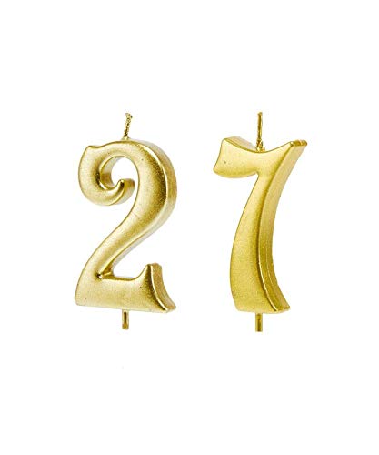 Bailym Gold 27th Birthday Candles, Number 27 Cake Topper for Birthday Decorations