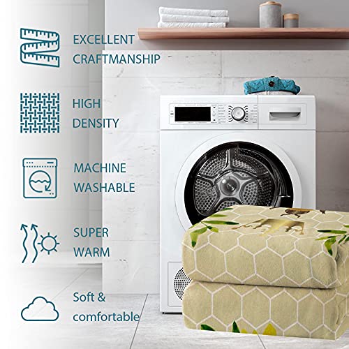 Bee Throw Blanket 50" x 60", Lightweight Super Soft Bed Blanket for Bedroom Living Rooms, Cozy Fleece Comfy Microfiber Throw Blankets for Couch Sofa, Hexagonal Pattern Honeycomb Beehive Sunflower