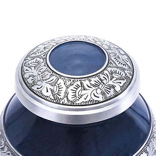 GSM Brands Cremation Urn Holds Adult Human Ashes (Extra Large Capacity up to 300 lbs) - Handcrafted Funeral Memorial with Striking Blue Design (12 Inch Height x 7.75 Inch Width)