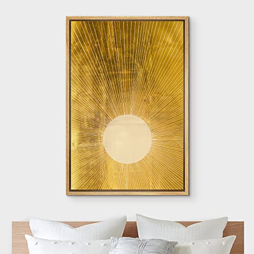 IDEA4WALL Framed Canvas Print Wall Art Rays of Light from Yellow Sun Astronomy & Space Cosmic Illustrations Modern Art Glam Scenic Multicolor Warm for Living Room, Bedroom, Office - 24"x36" Natural