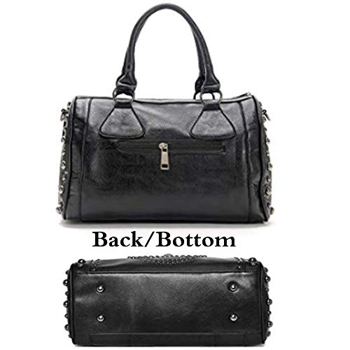 FiveloveTwo Women Skull Handbag Gothic Rivet Tote Satchel Shoulder Crossbody Bag Black