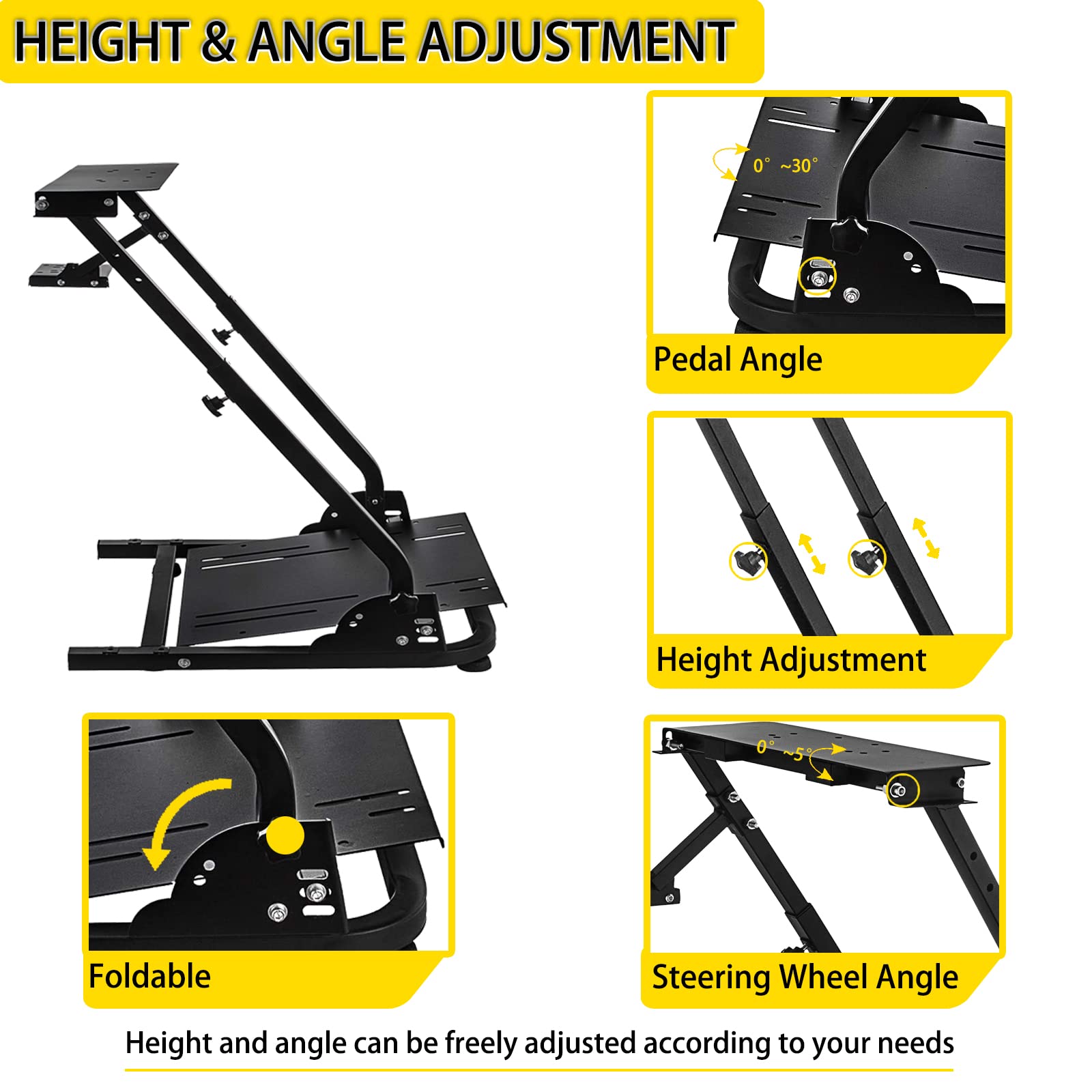 Fruyyzl G29 G920 Racing Wheel Stand, Height Adjustable & Foldable Steering Wheel Stand for Logitech G923 G25 G27,Supporting Thrustmaster T80 T150 TX F430 Gaming Wheel Stand(Wheel Pedals NOT Included)