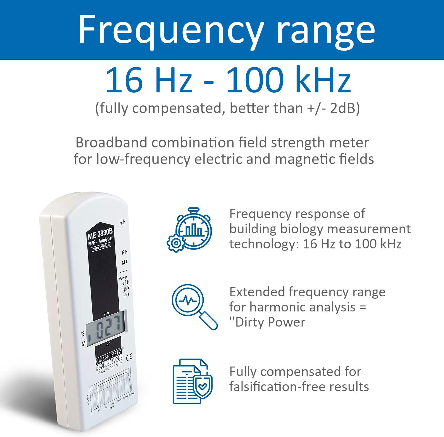 GIGAHERTZ Solutions ME3830B - Standard Electromagnetic Field Meter for Low Frequency 16 Hz - 100 kHz