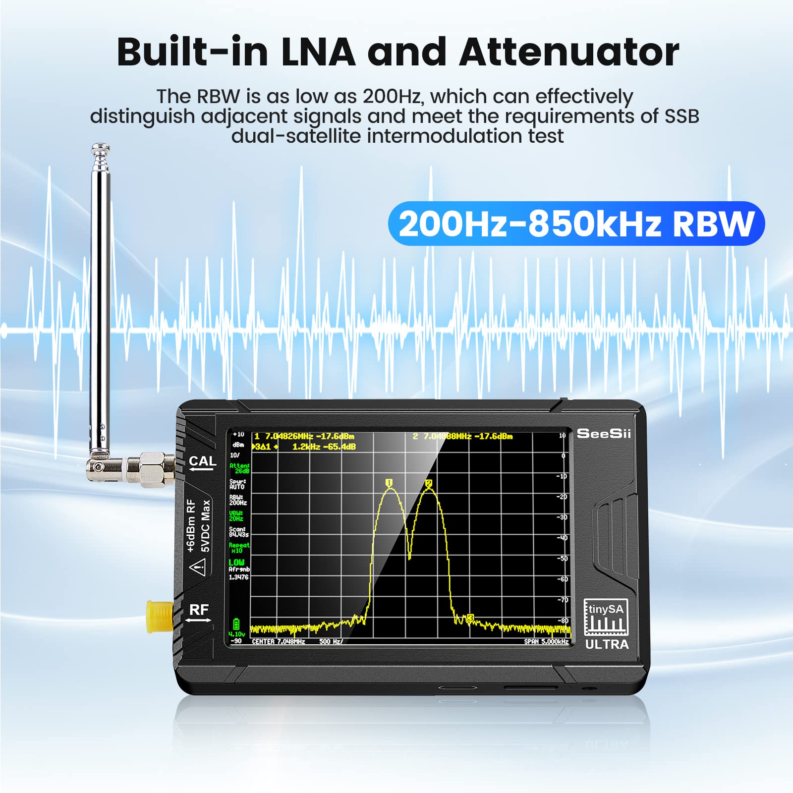 SeeSii TinySA Ultra Spectrum Analyzer, 4.0 Inch 100kHz to 5.3GHz Handheld Tiny Frequency Analyzer with 32Gb Card, 2-in-1 Signal Generator 100kHz to 800MHz MF/HF/VHF UHF Input,V0.4.5.1,2024 Upgraded
