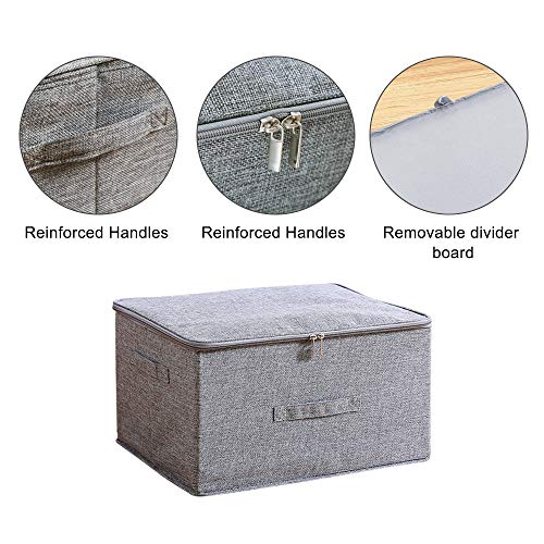 Everfunny Storage Bins with Zipper Lid Storage Boxes with Handles PP Plastic Board Foldable Lidded Cotton Linen Fabric Home Cube Baskets Closet Clothes Toys Organizer Container-Green, Large