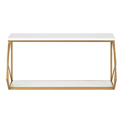 Kate and Laurel Brost Glam Wall Shelf, 22 x 8 x 10.25, White and Gold, Modern Geometric Floating Shelves for Wall