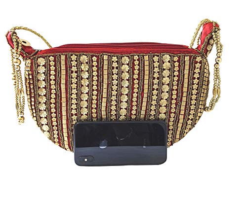 CRAFT BAZAAR Women Handmade Multi Style Crossbody Triangle Wristlet Purse, Indian Bridal Potli Bag