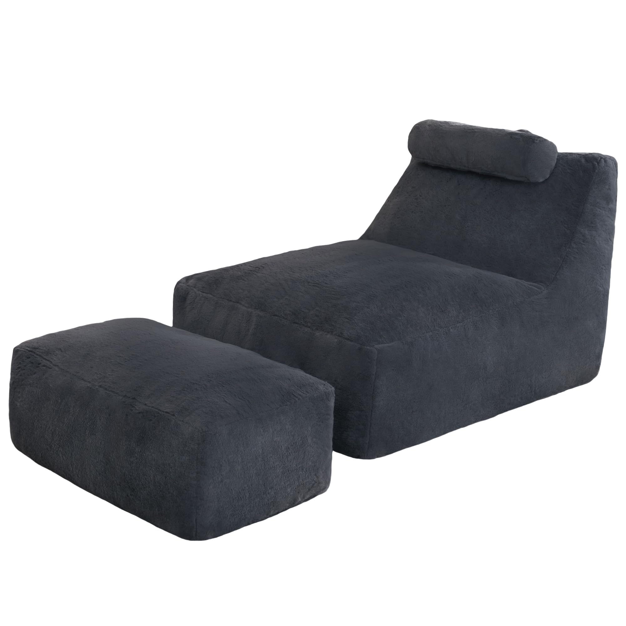 Homguava Bean Bag Chair Large Indoor Beanbag Sofa Lazy Beanbag with Neck Roll&Ottoman Cozy Floor Sofa with Washable Cover&Side Pocket for Bedroom (Dark Grey)