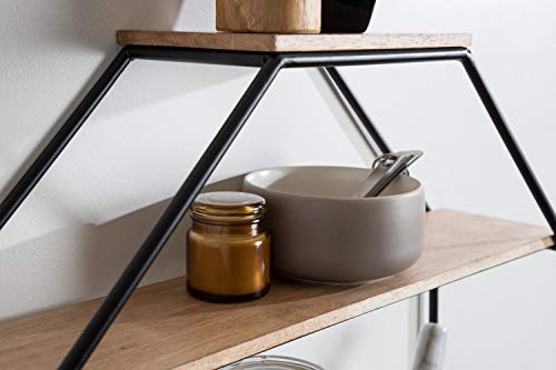 Kate and Laurel Lintz Farmhouse Octagon Wall Shelf, 24 x 24, Rustic Brown and Black, Modern 4-Tier Geometric Shelves for Wall