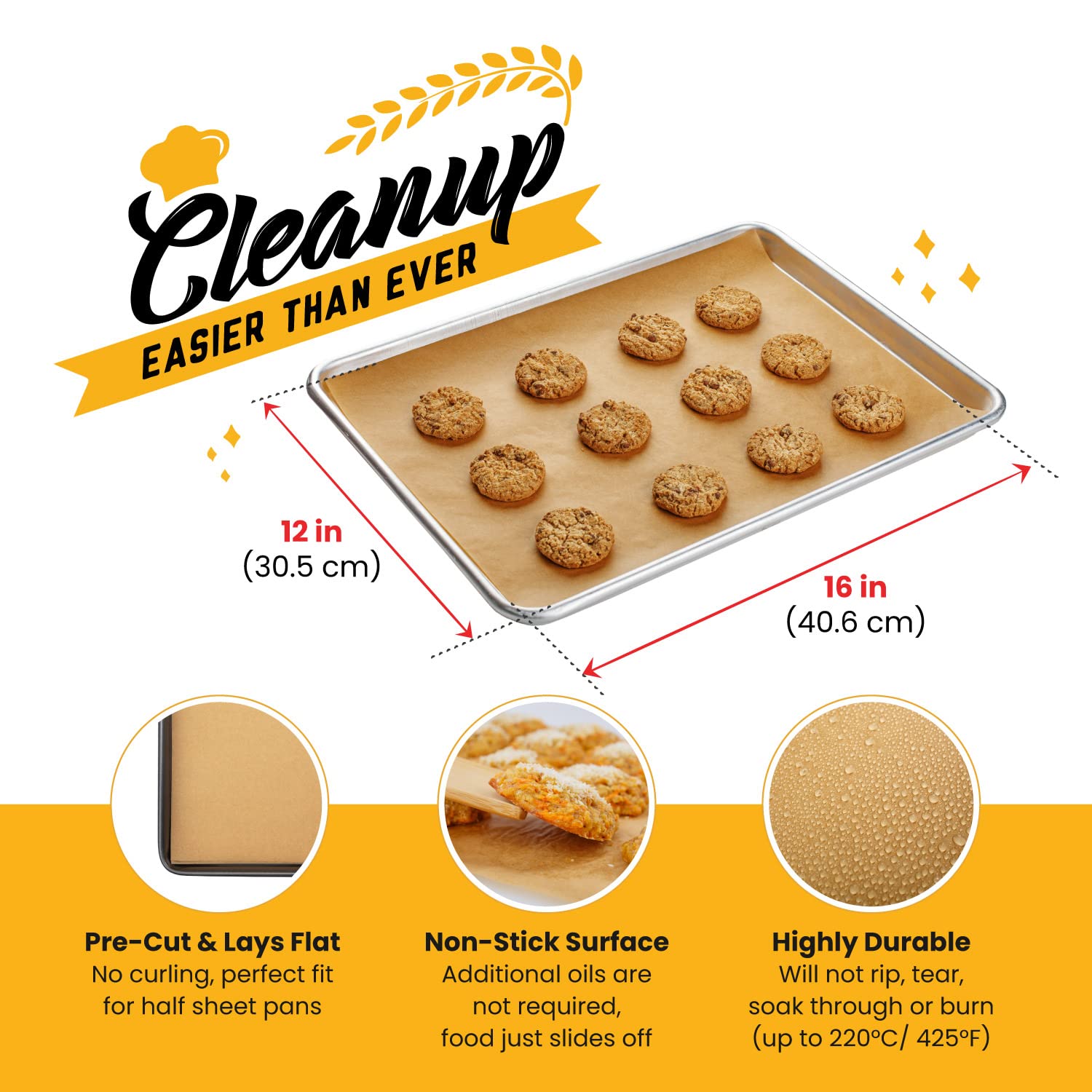 220 PCS Parchment Paper Baking Sheets, 12x16 Inches by Baker's Signature | Precut Non-Stick & Unbleached - Will Not Curl or Burn, Non-Toxic & Comes in Convenient Packaging