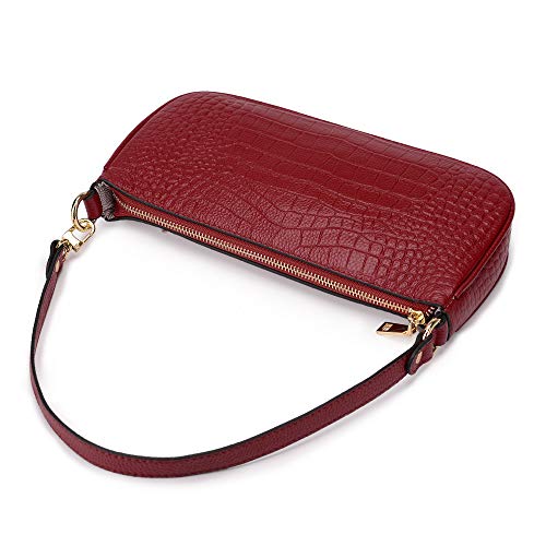 YALUXE Clutch Shoulder Tote Crocodile Genuine Leather Croc Retro Purse Handbag Zipper Closure for Women Classic