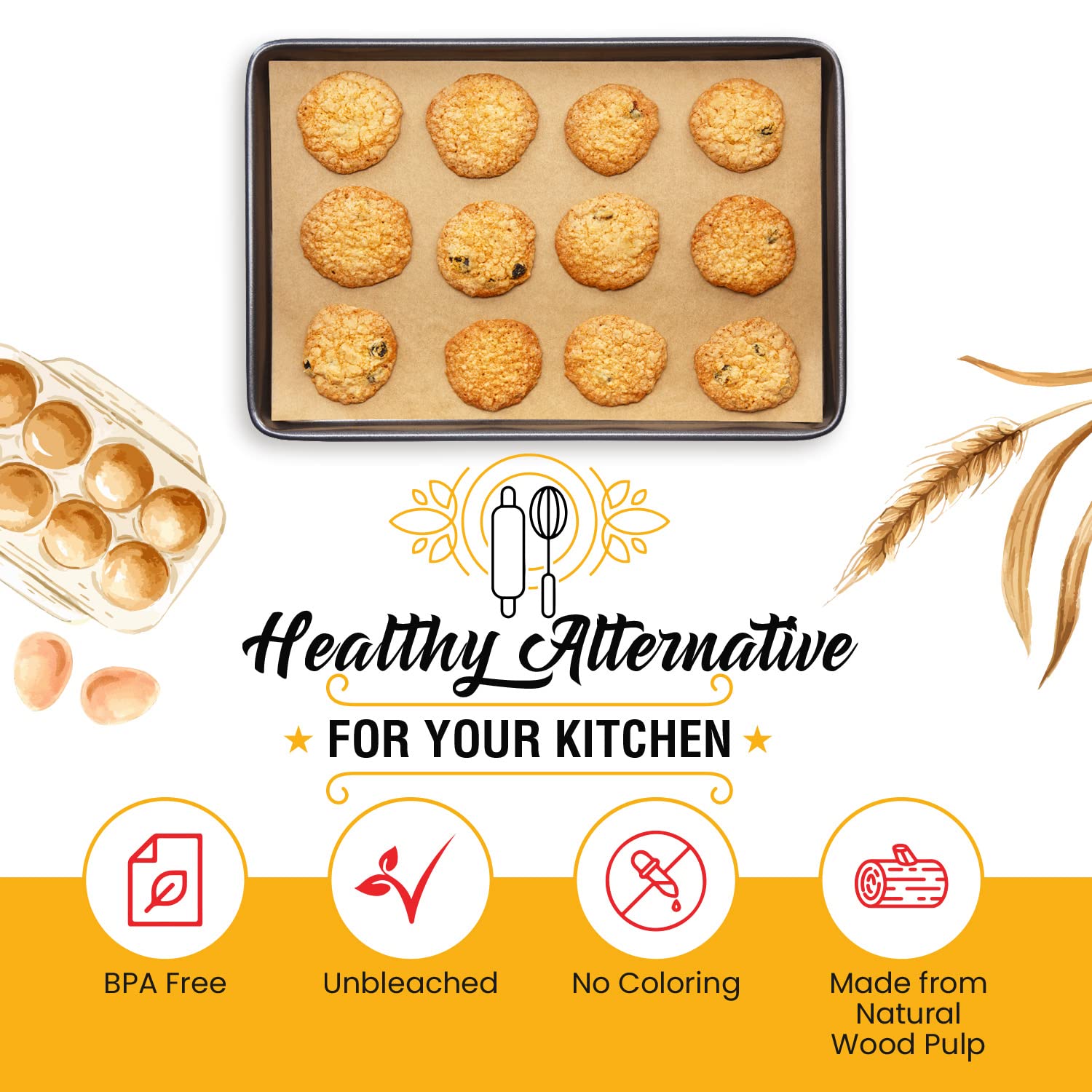 220 PCS Parchment Paper Baking Sheets, 12x16 Inches by Baker's Signature | Precut Non-Stick & Unbleached - Will Not Curl or Burn, Non-Toxic & Comes in Convenient Packaging