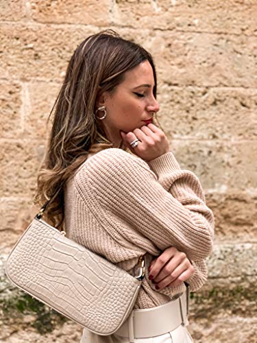 YALUXE Clutch Shoulder Tote Crocodile Genuine Leather Croc Retro Purse Handbag Zipper Closure for Women Classic