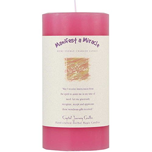 Crystal Journey Herbal Magic Pillar Candle with Inspirational Labels - Bundle of 3 (Love, Money, Manifest a Miracle) Each 6"x3" Handcrafted with Lead-Free Materials