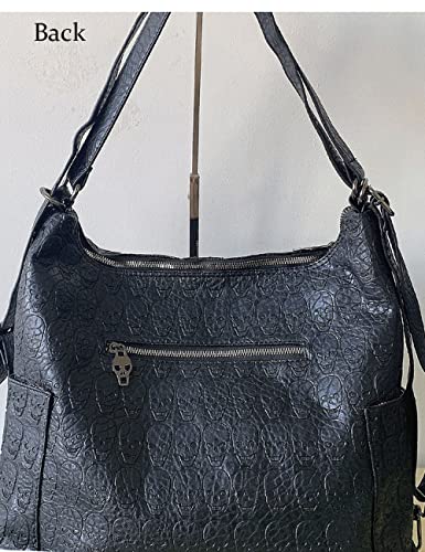 Downupdown Women Handbag Print Shoulder Bag Skull Rivet Crossbody Satchel Messenger Large Tote Purse Handbag (Black1)