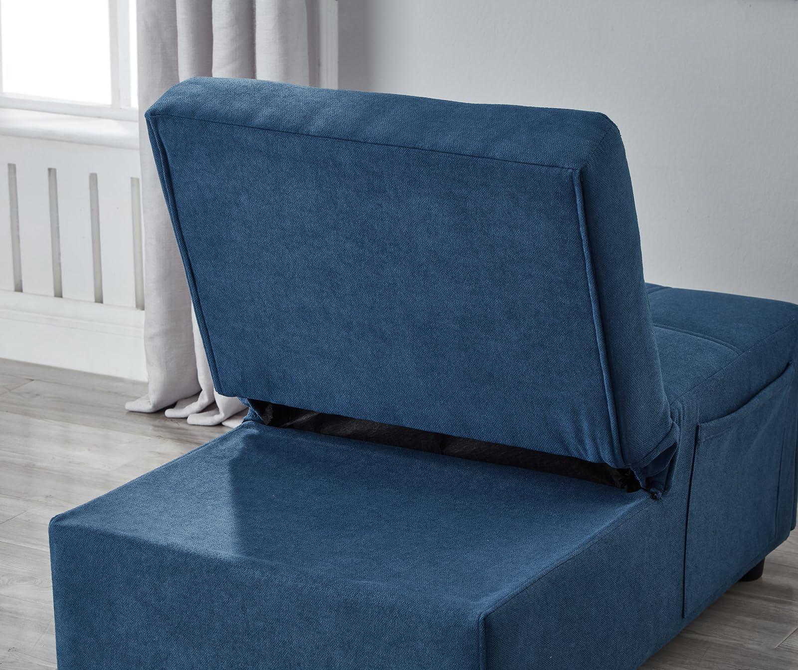 Convertible Sleeper Sofa Chair Bed, 3 in 1 Sleeper Chair Bed Ottoman with Adjustable Backrest, Pull Out Chair Bed with Pillow and Pocket, Sleeper Chair for Living Room, Apartment, Office (Blue)