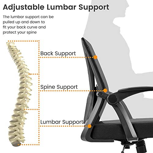 Yaheetech Home Office Chair Work Desk Chair Swivel Computer Mesh Chair with Flip-up Arms Adjustable Height Lumbar Support Executive Office Task Chair for Home Office Students Study, Black